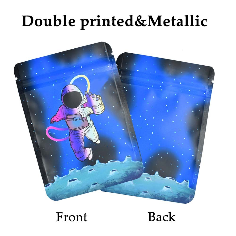 100 Pack Blue Astronaut Custom Designed 3.5 Gram Mylar Bags Empty Pack ...