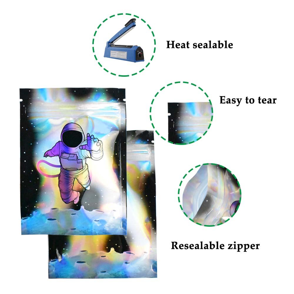 100 Pack Holographic Astronaut Custom Designed 7 Gram Mylar Bags Empty ...