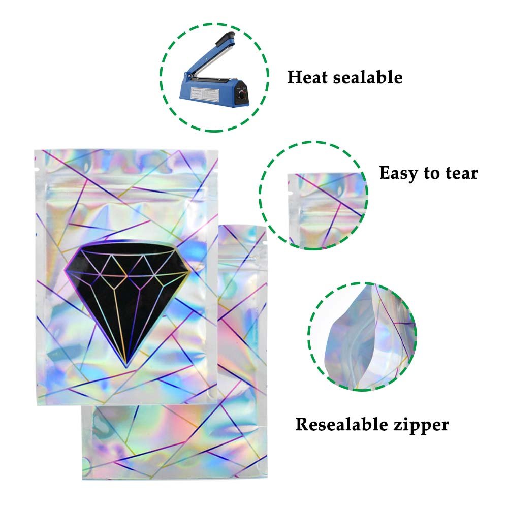 100 Pack Holographic Black Diamond Custom Designed 7 Gram Mylar Bags E ...