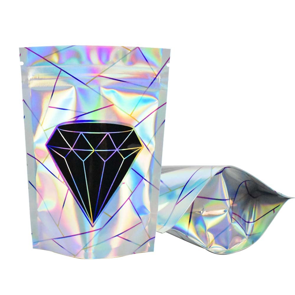 100 Pack Holographic Black Diamond Custom Designed 7 Gram Mylar Bags E ...