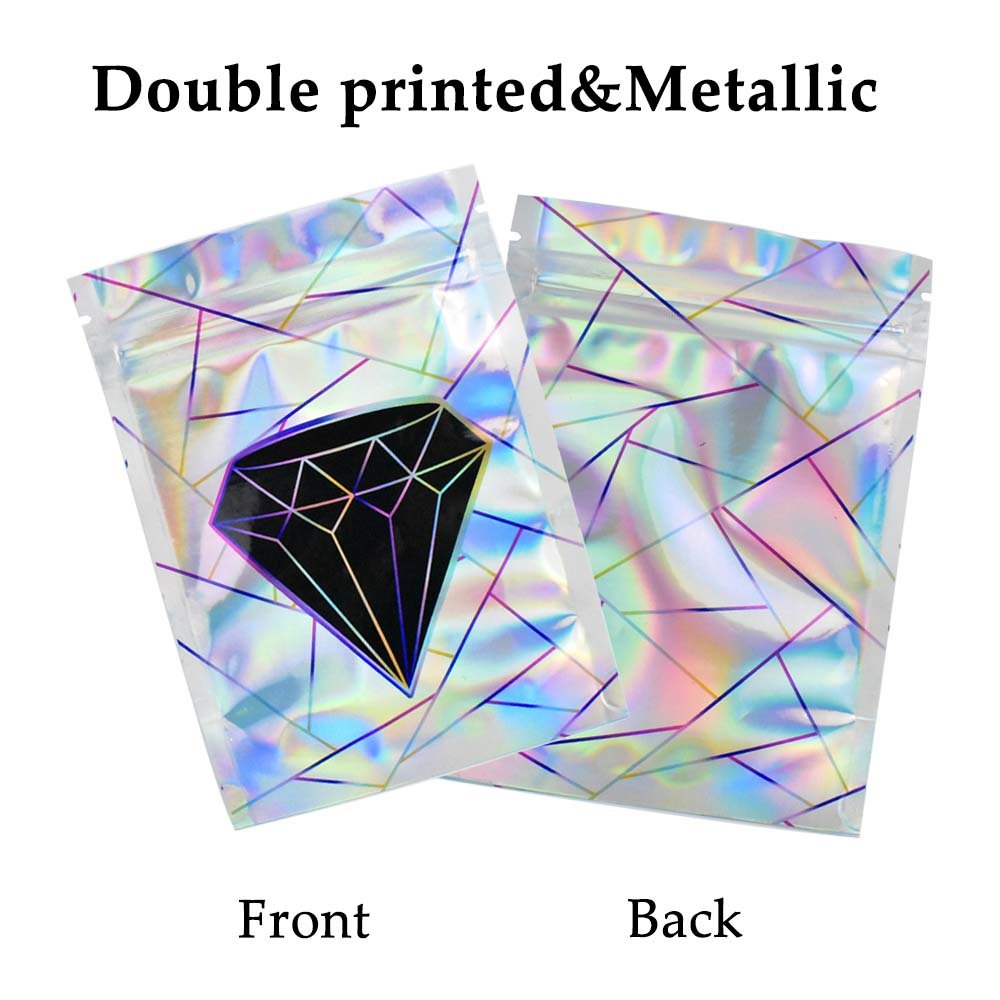 100 Pack Holographic Black Diamond Custom Designed 7 Gram Mylar Bags E ...