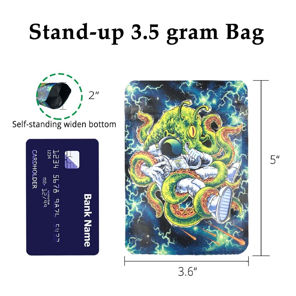 100 Pack Octopus Astronaut Custom Designed 3.5 Gram Mylar Bags Empty P ...