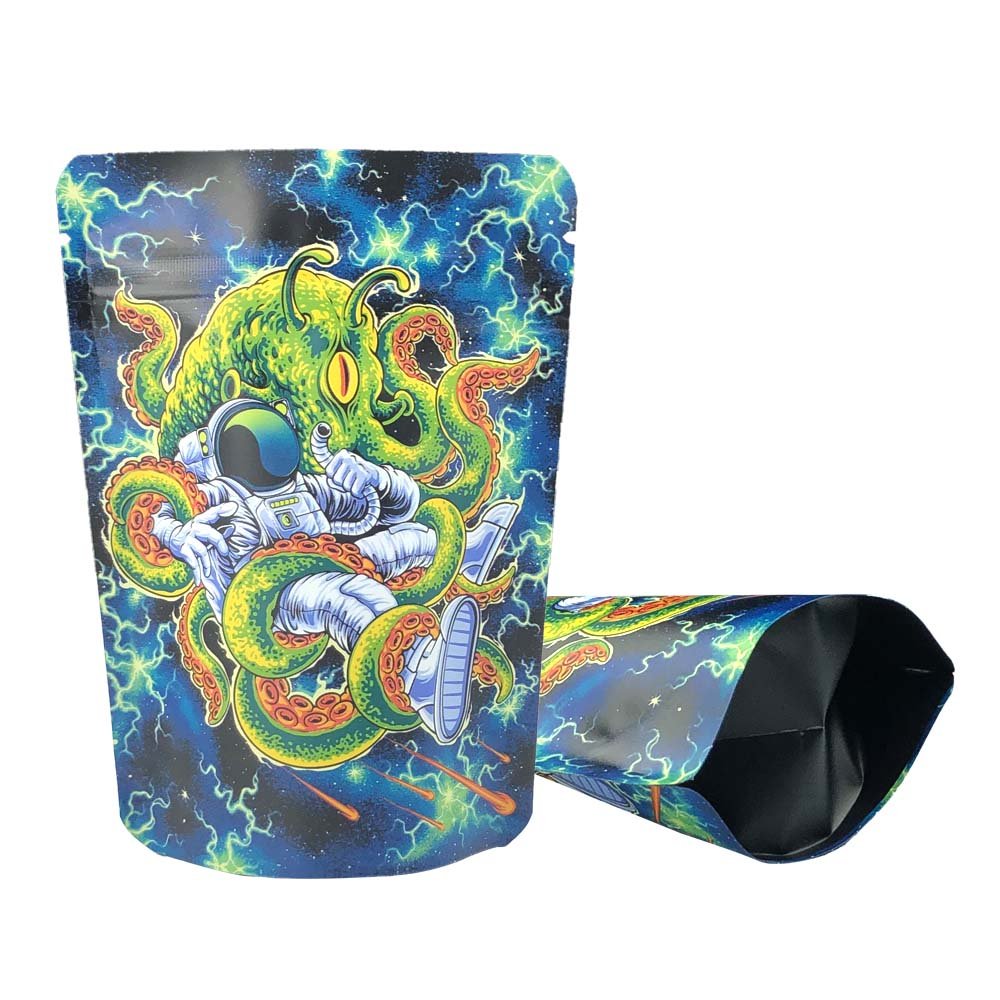 100 Pack Octopus Astronaut Custom Designed 3.5 Gram Mylar Bags Empty P ...