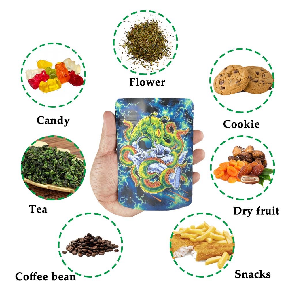 100 Pack Octopus Astronaut Custom Designed 3.5 Gram Mylar Bags Empty P ...