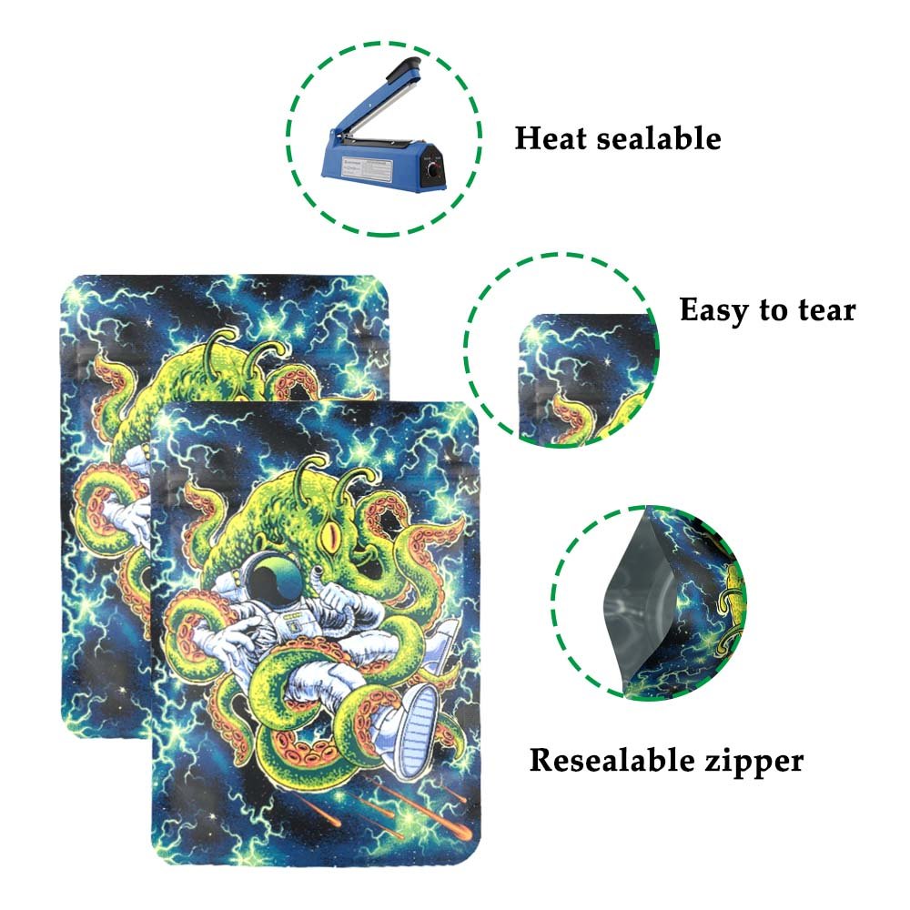 100 Pack Octopus Astronaut Custom Designed 3.5 Gram Mylar Bags Empty P ...