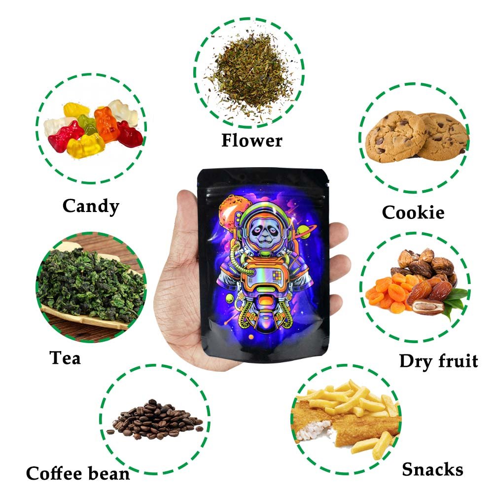 100 Pack Purple Space Panda Custom Designed 3.5 Gram Mylar Bags Empty ...
