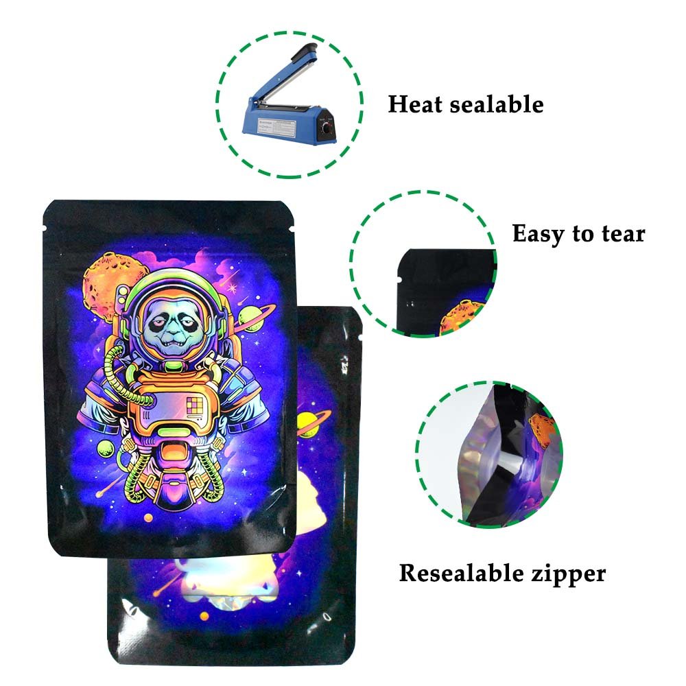 100 Pack Purple Space Panda Custom Designed 3.5 Gram Mylar Bags Empty ...