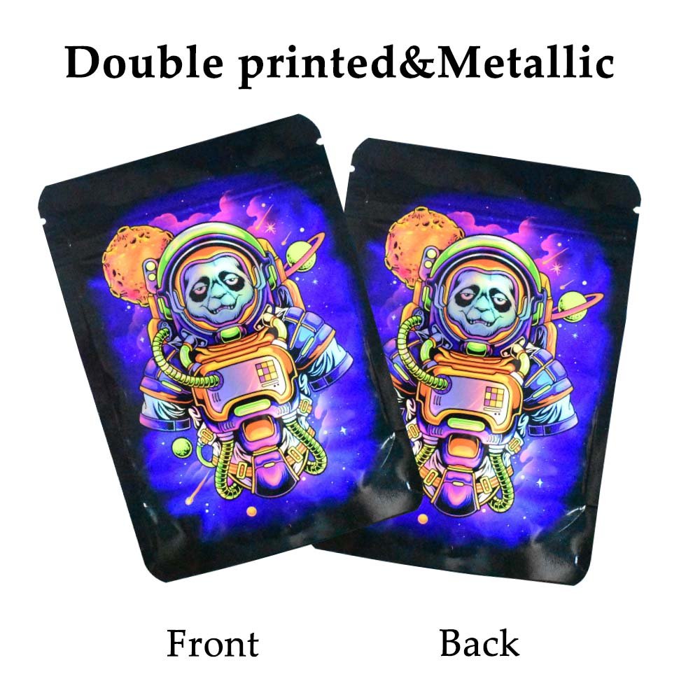 100 Pack Purple Space Panda Custom Designed 3.5 Gram Mylar Bags Empty ...
