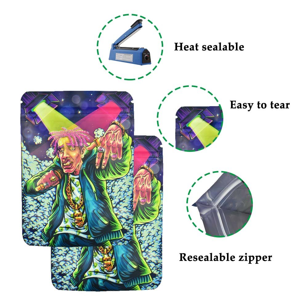 100 Pack Rapper Custom Designed 3.5 Gram Mylar Bags Empty Packaging ...