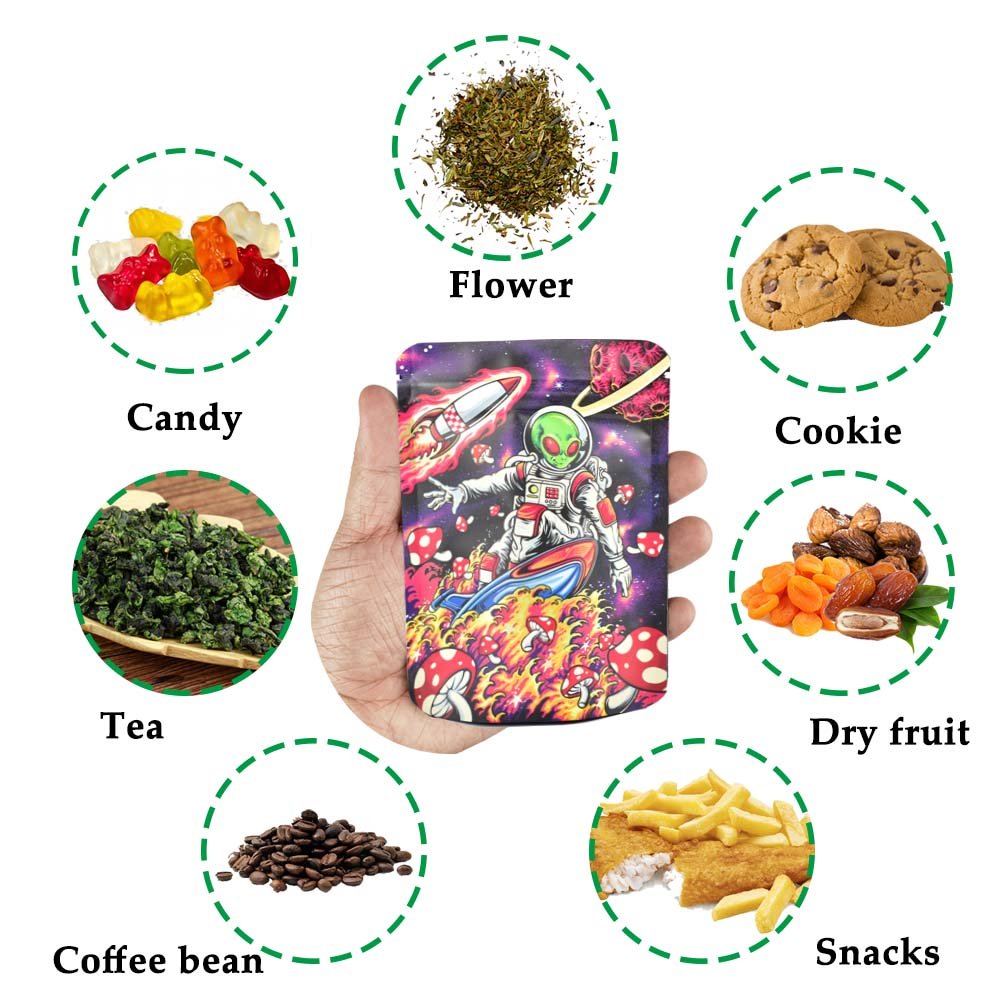 100 Pack Space Alien Custom Designed 3.5 Gram Mylar Bags Empty Packagi ...