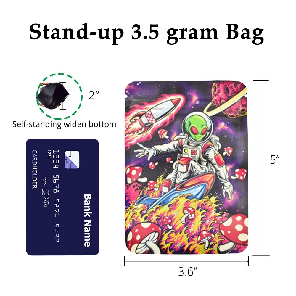 100 Pack Space Alien Custom Designed 3.5 Gram Mylar Bags Empty Packagi ...